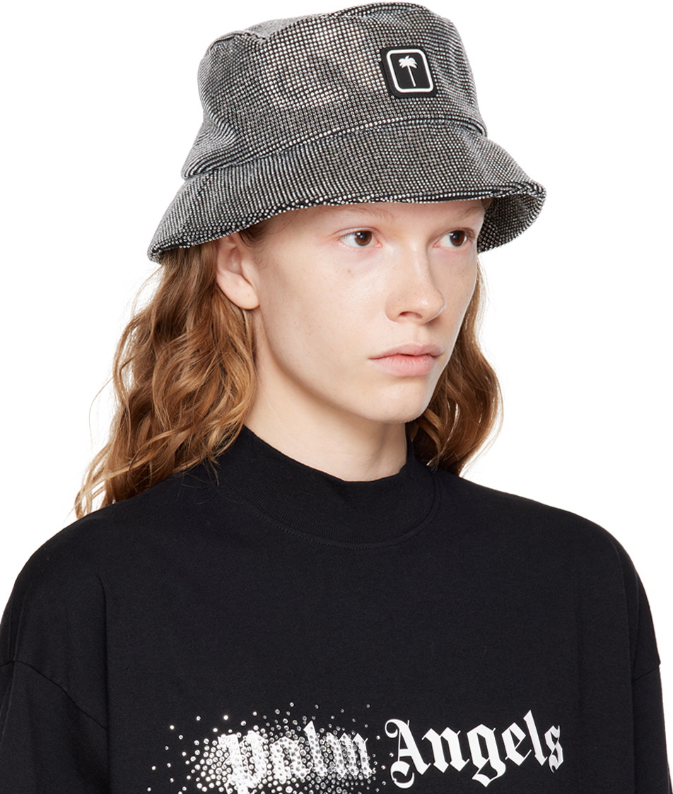 Palm Angels Black Rhinestone Bucket Hat Palm Angels