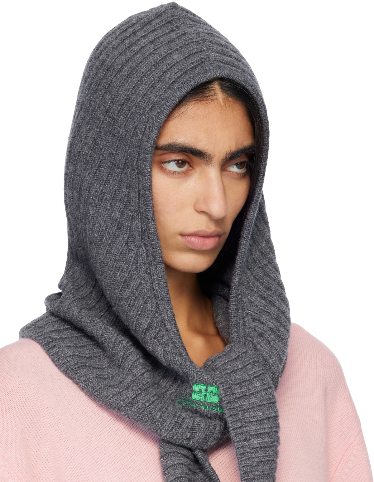 GANNI Gray Wool Mix Balaclava GANNI