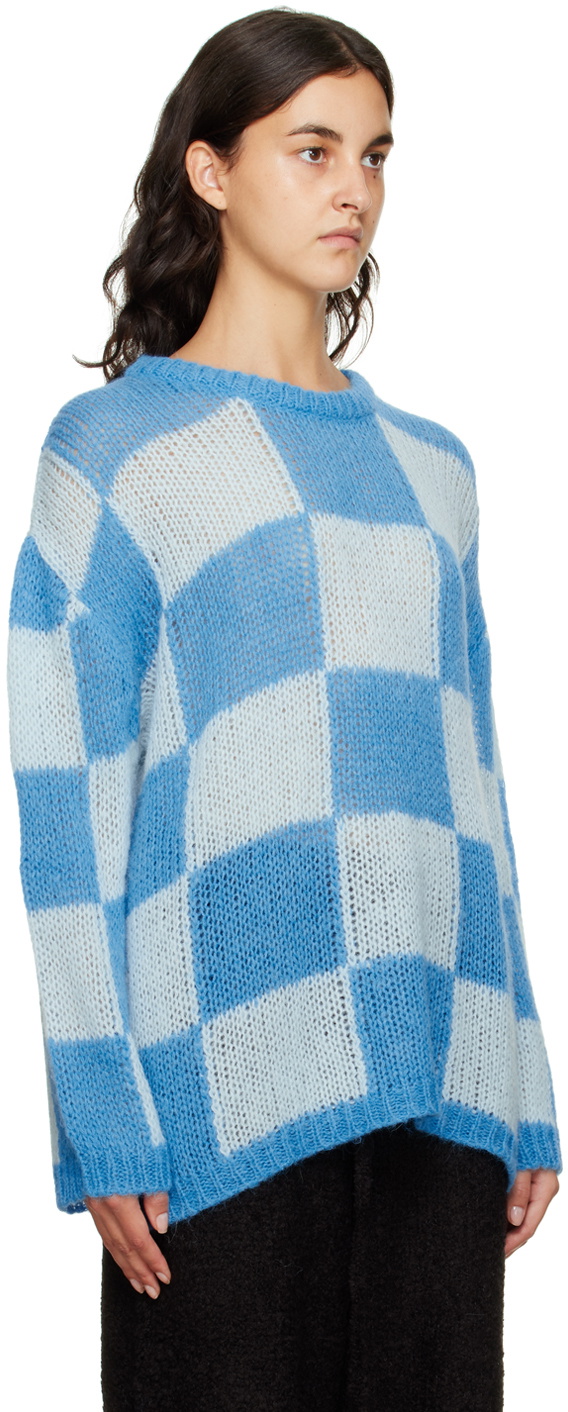 OPEN YY SSENSE Exclusive Gray & Blue Chessboard Check Sweater OPEN YY