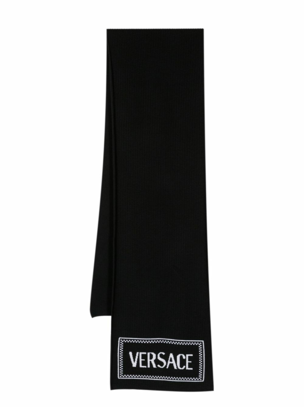 Versace Black Logo Intarsia Wool Scarf Versace