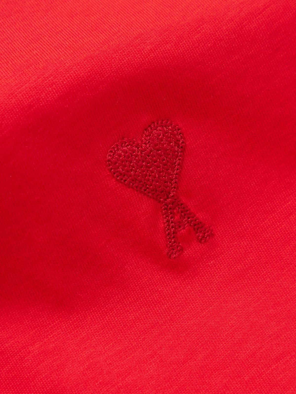 AMI PARIS - Logo-Embroidered Mélange Cotton-Jersey T-Shirt - Red AMI