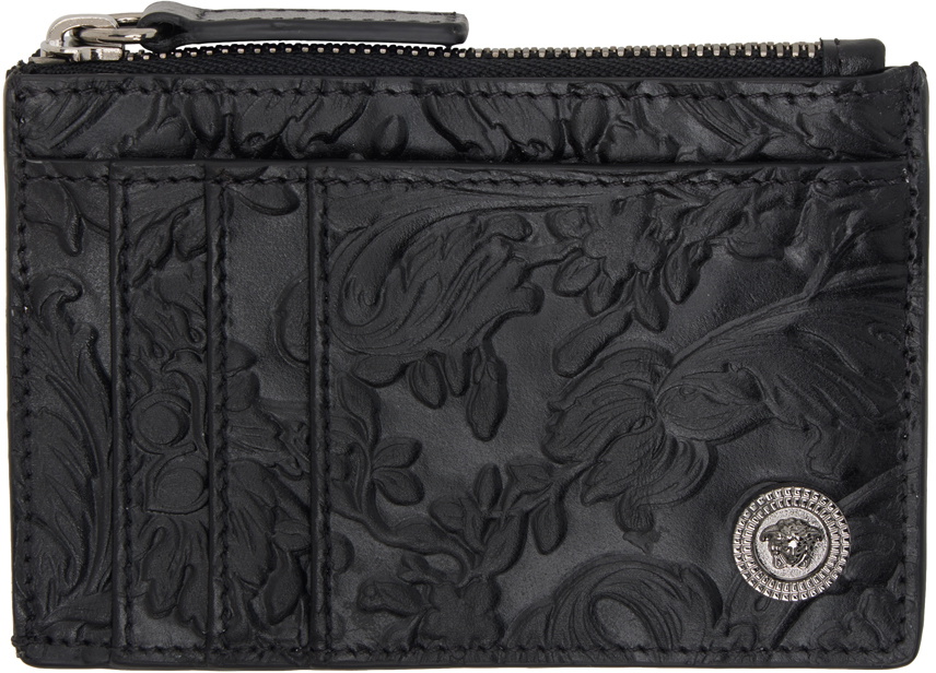 Versace Black Zip Embossing Barocco Card Holder Versace