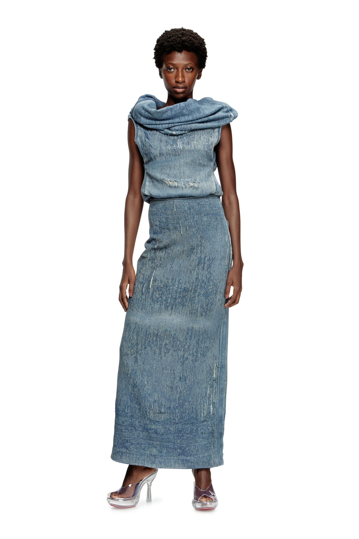 Diesel Top in ultra-destroyed jacquard denim - Tops Womens in Blue Diesel