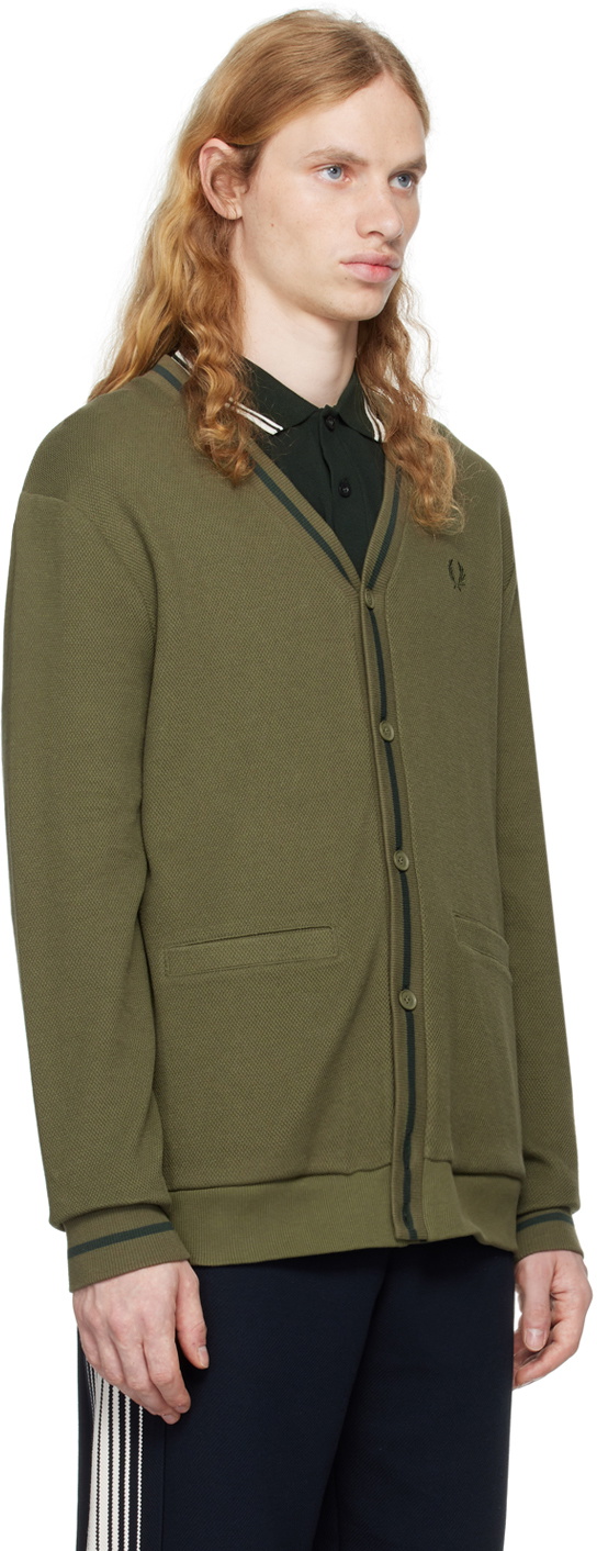 Fred Perry Green Tipped Piqué Texture Cardigan Fred Perry