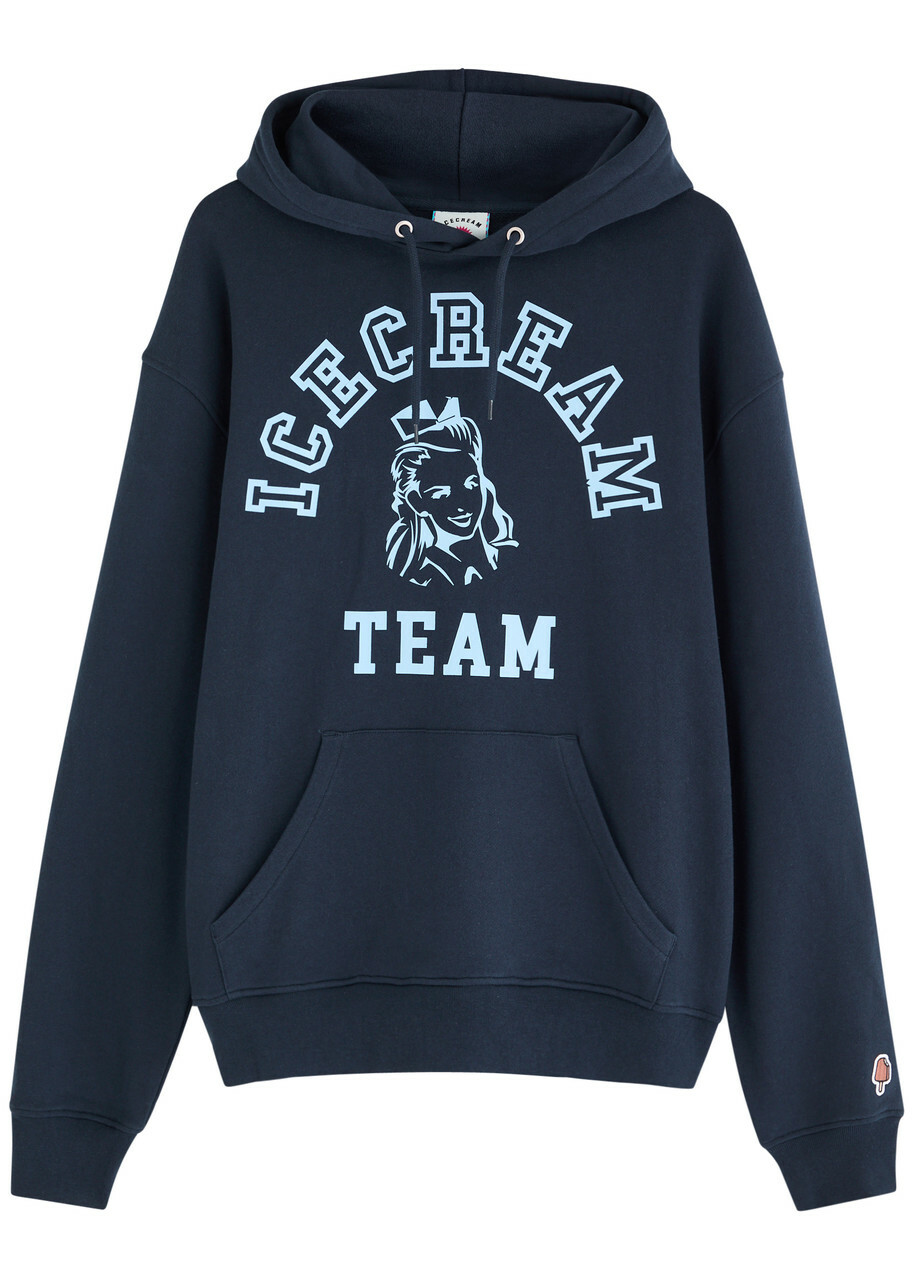 Ice Cream Team Printed Hooded Cotton Sweatshirt Navy ICECREAM