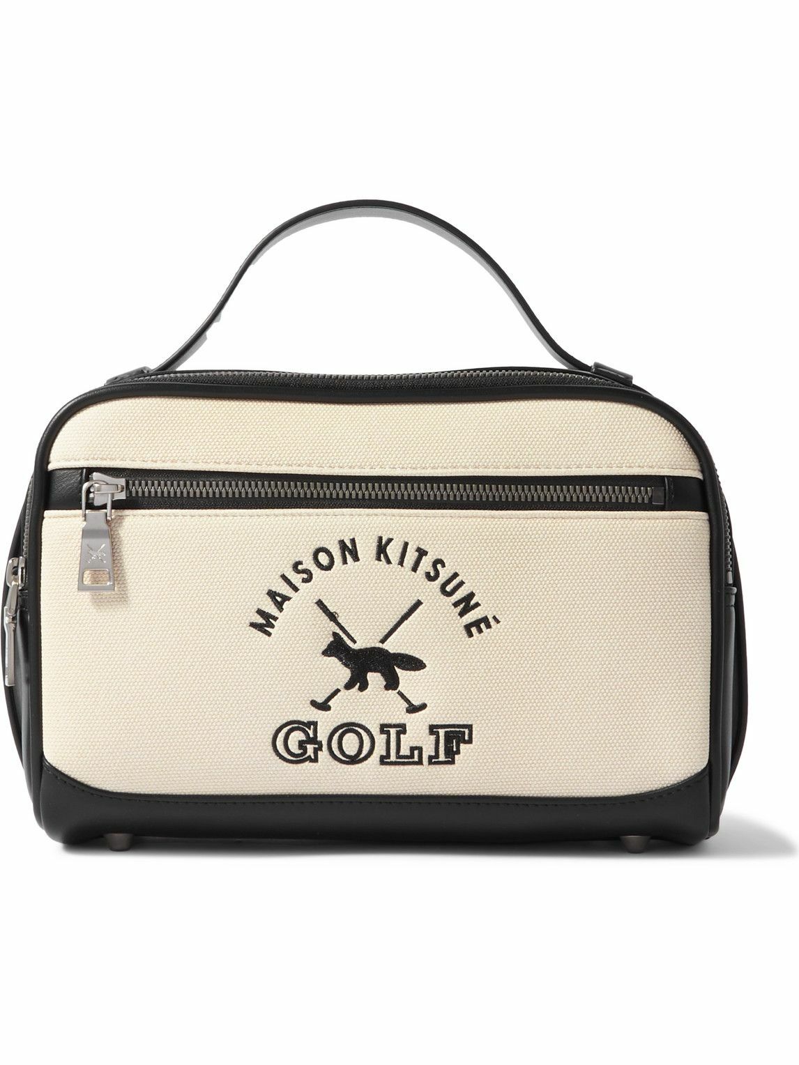 Maison Kitsuné - Leather-Trimmed Logo-Embroidered Canvas Pouch Maison ...