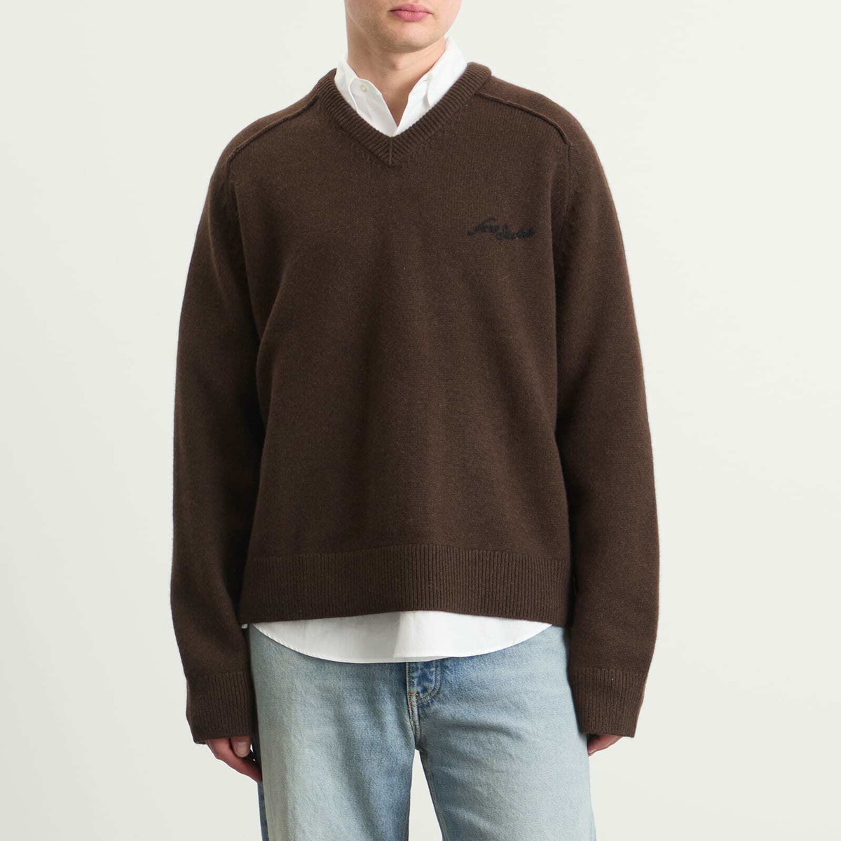 Acne Studios Men's Kaybe Richard Yak V Neck Jumper in Dark Brown Acne ...