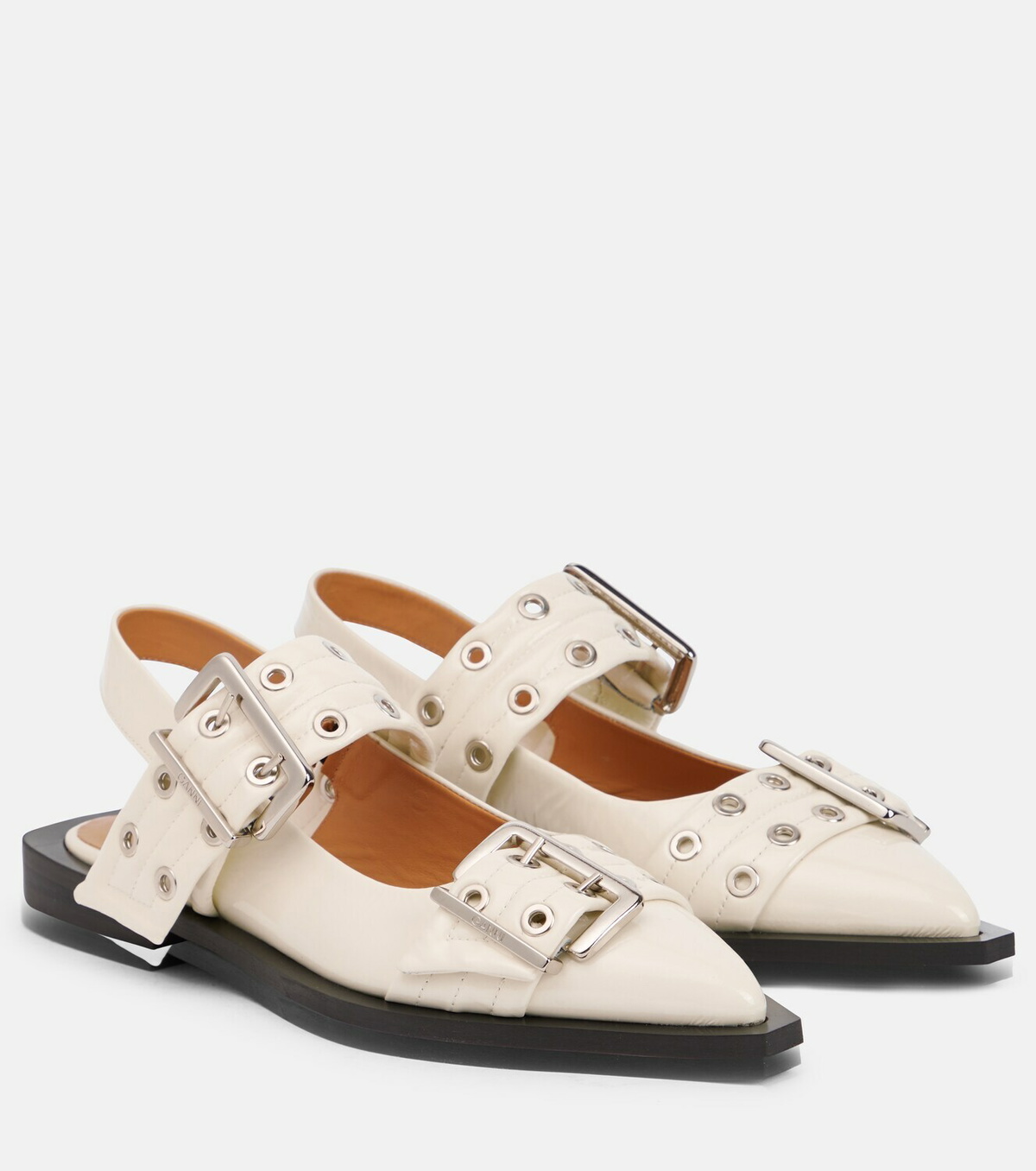 Ganni - Embellished leather ballet flats GANNI