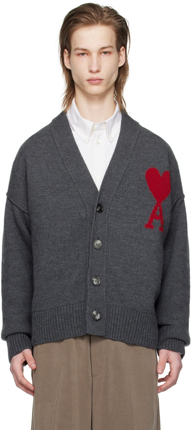 AMI Paris Gray Ami de Cœur Cardigan AMI