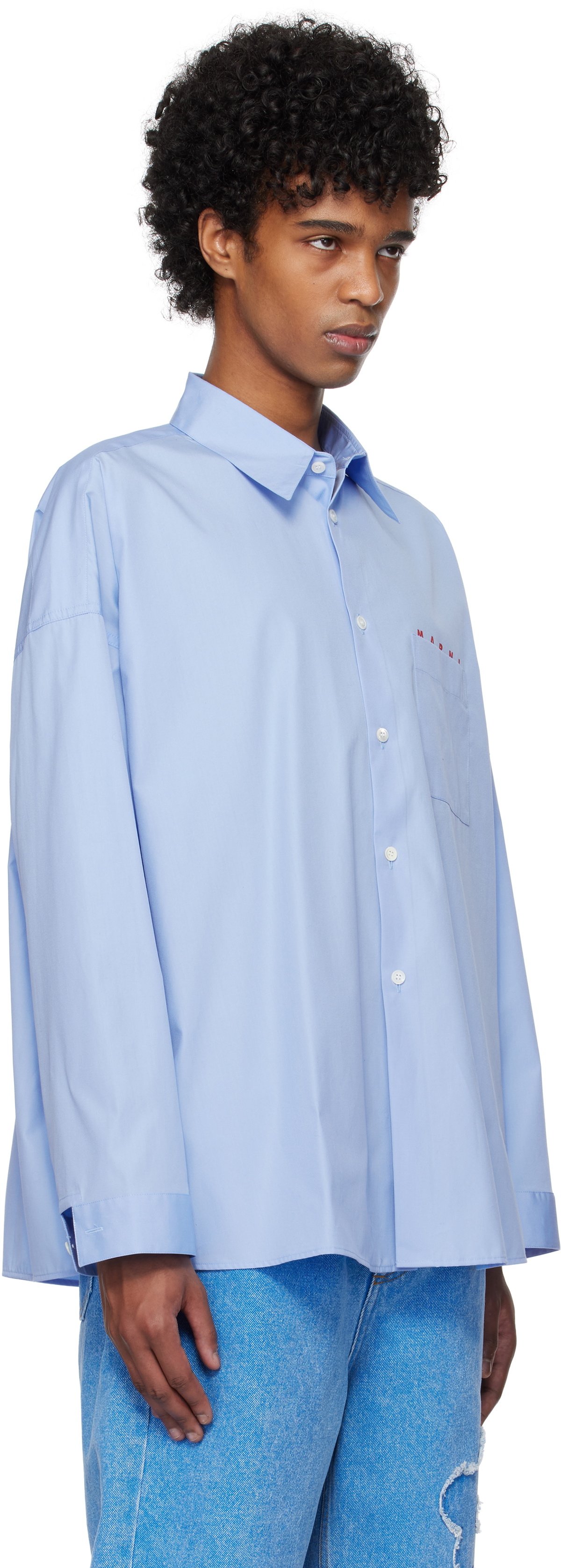 Marni Blue Peeping Marni Logo Shirt Marni
