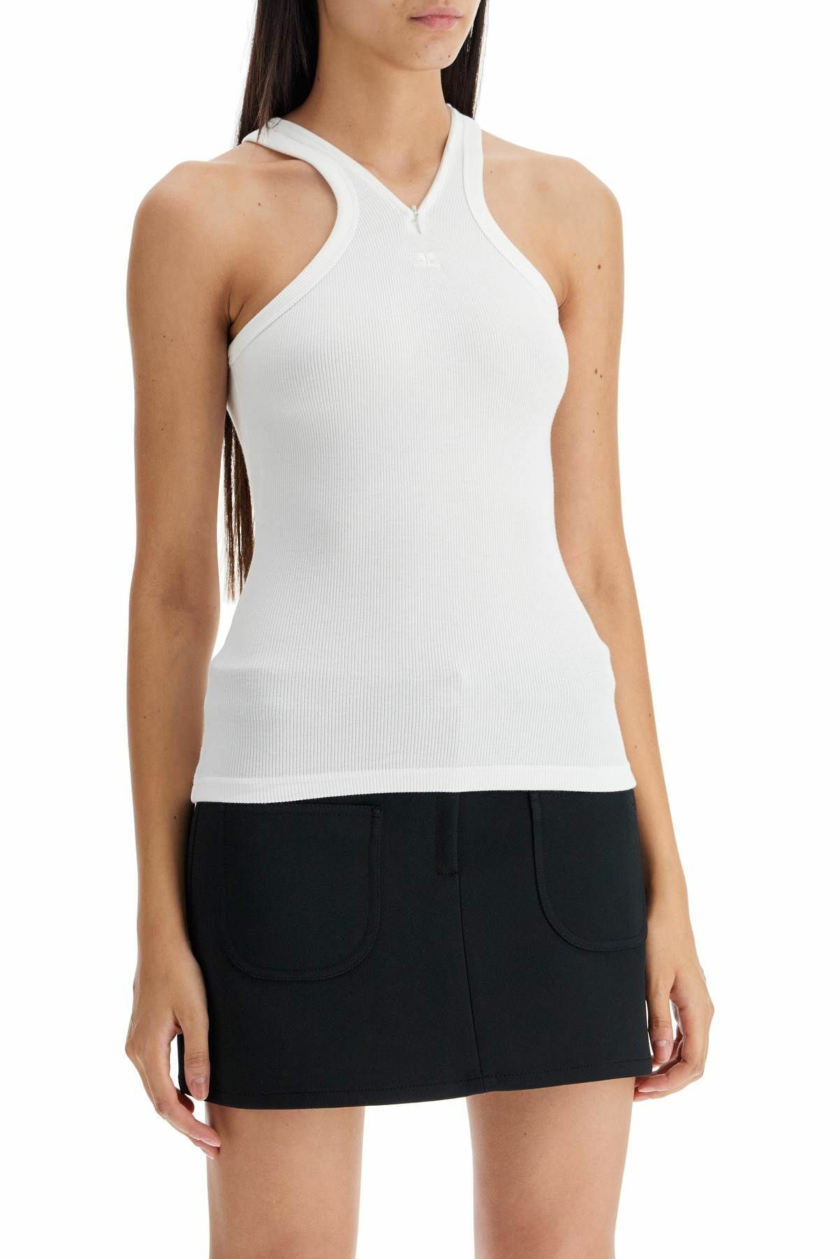 COURREGES ribbed tank top with zipper on the neckline White Courreges