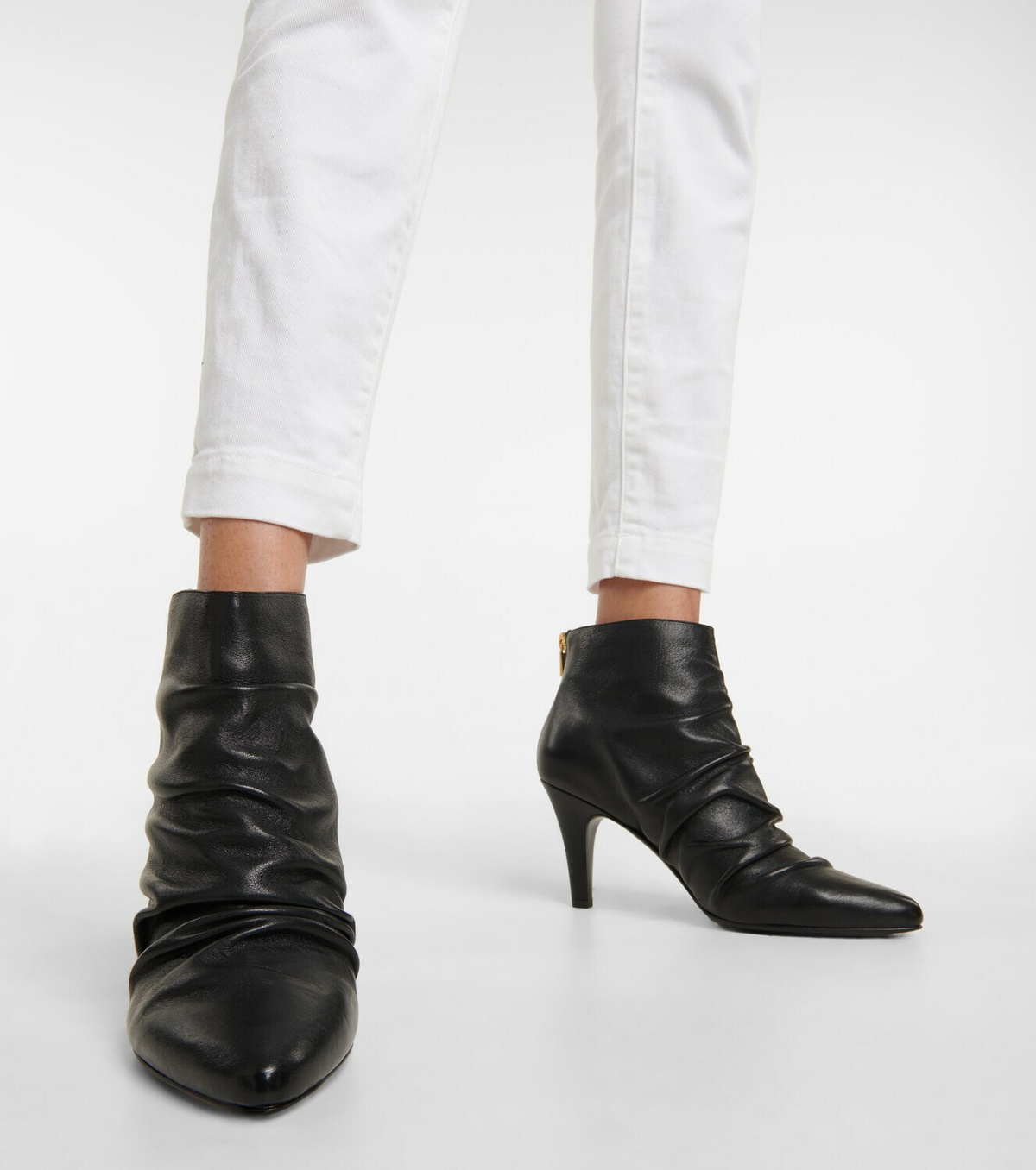 Balmain - Ruched leather ankle boots Balmain