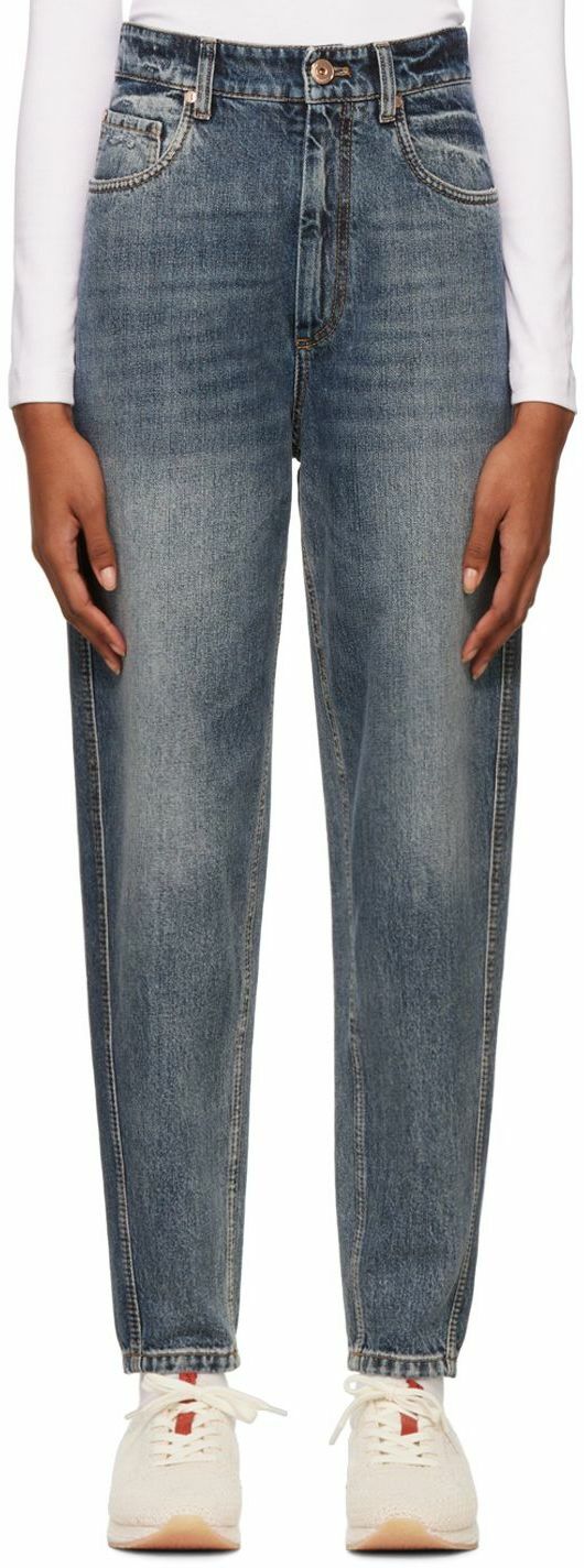 Brunello Cucinelli Blue 'The High Waist Curved' Jeans Brunello Cucinelli