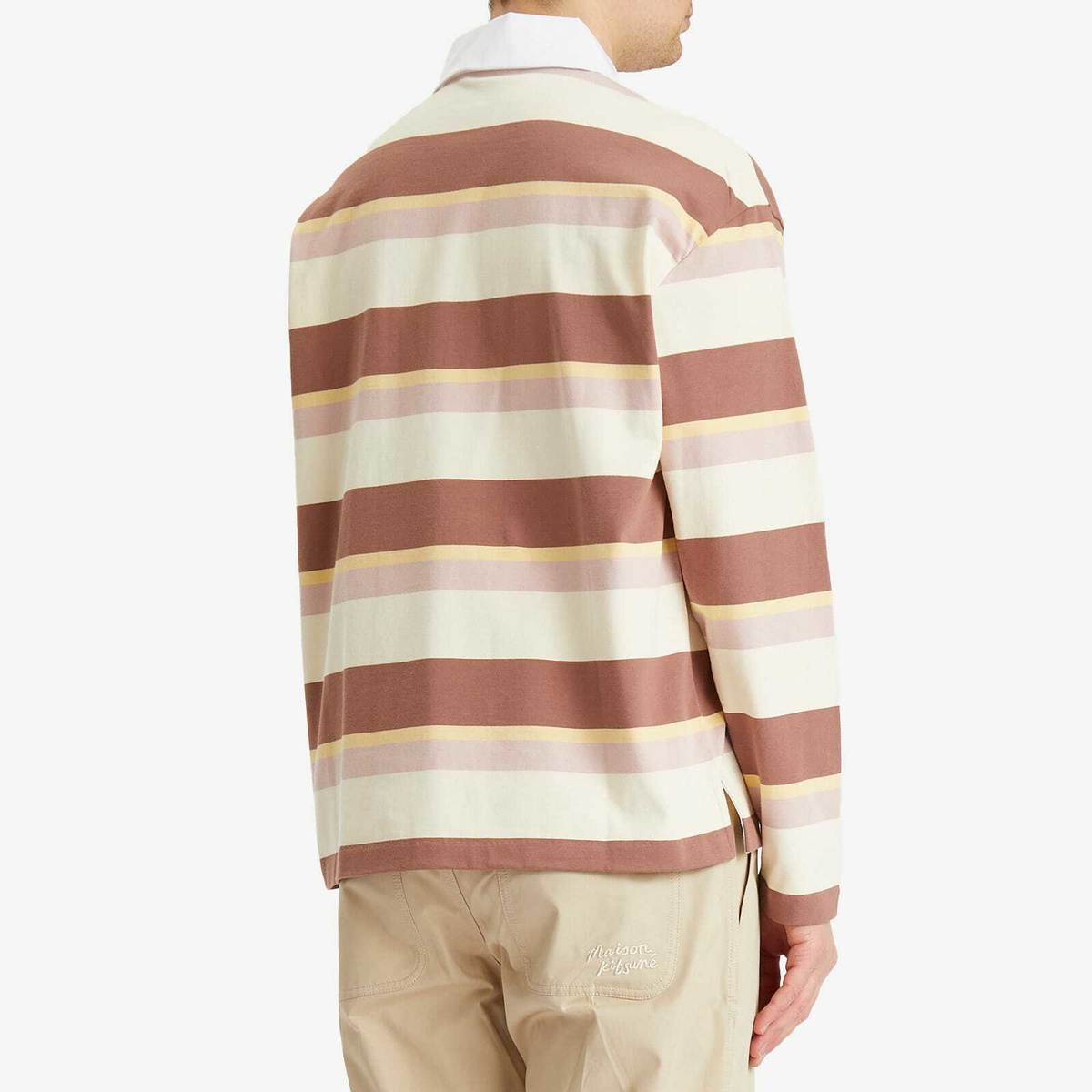 Maison Kitsuné Men's Striped Rugby Shirt in Honey/Brunette Maison Kitsune