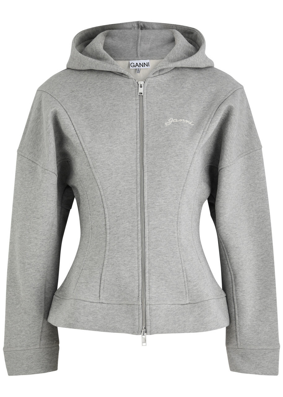 Ganni Logo Hooded Cotton Sweatshirt Grey GANNI