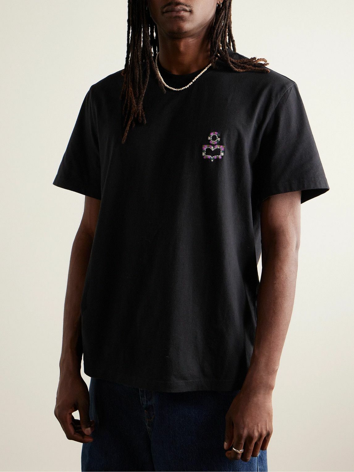 Marant - Hugo Logo-Embroidered Cotton-Jersey T-Shirt - Black Isabel Marant