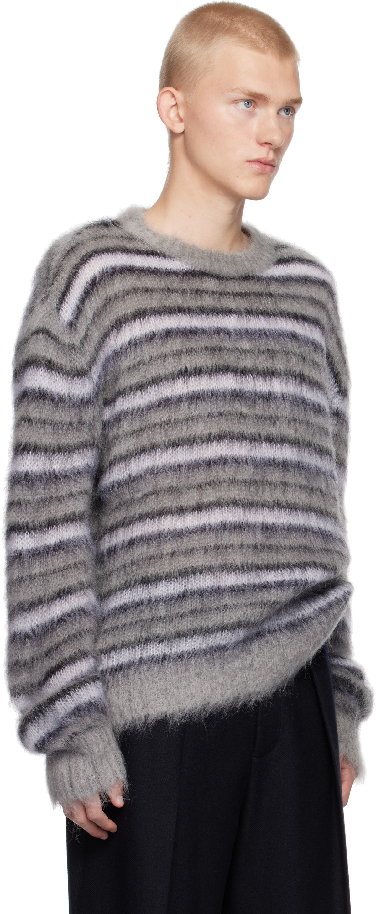 Marni Gray Fuzzy Wuzzy Striped Sweater Marni