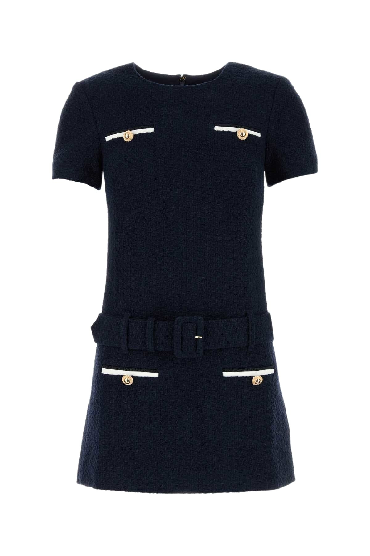 self-portrait Navy Blue Boucle Mini Dress Self-Portrait
