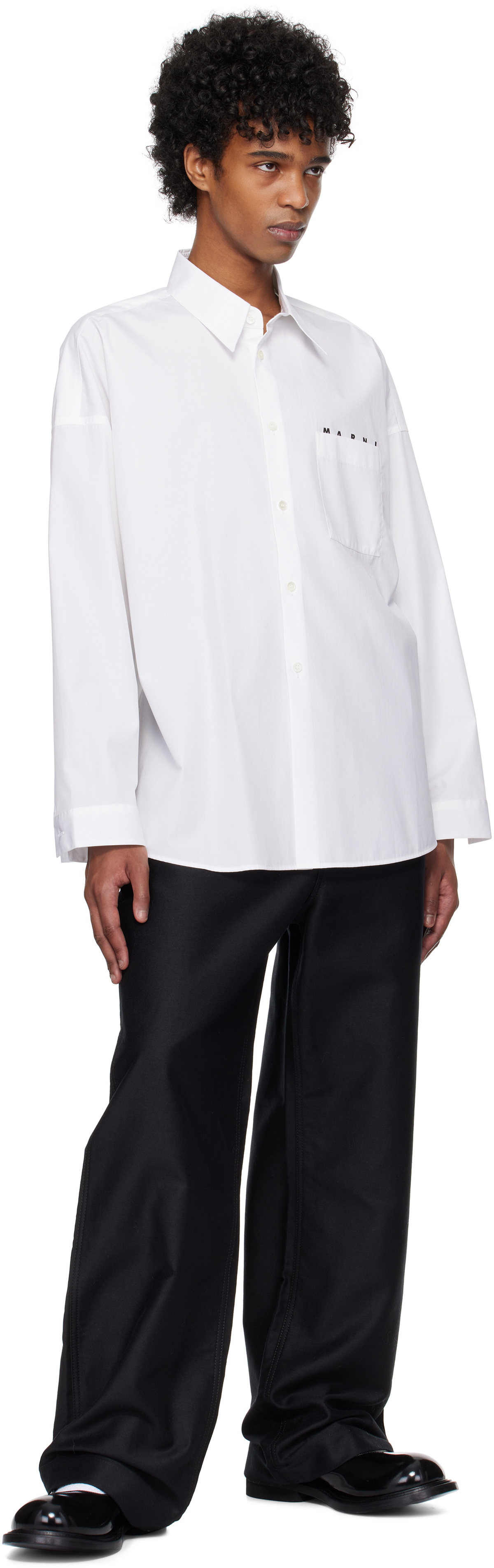 Marni White Peeping Marni Logo Organic Poplin Shirt Marni