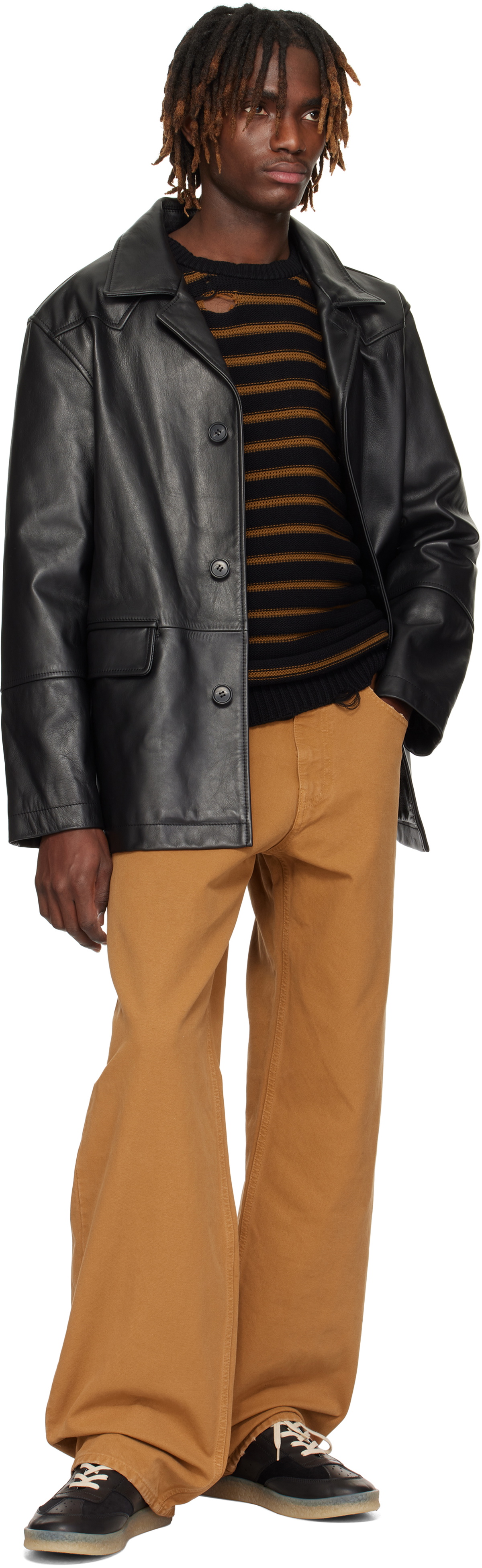 MM6 Maison Margiela Black Sports Leather Jacket MM6 Maison Margiela
