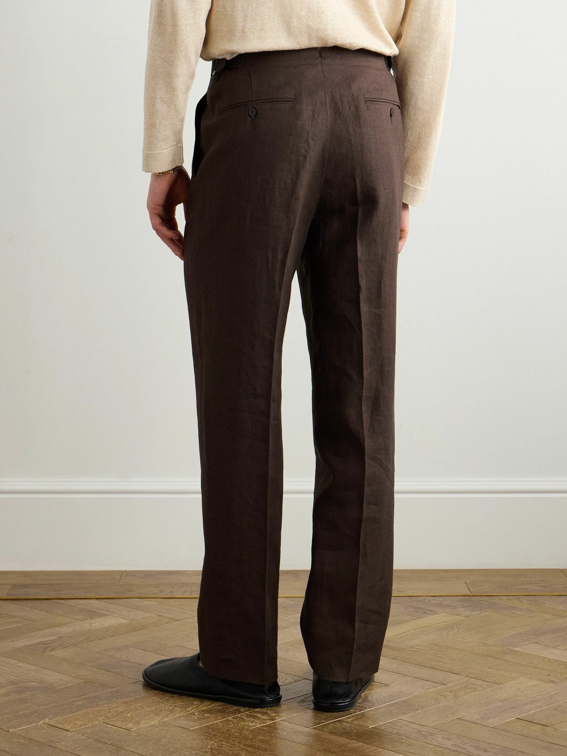 Stòffa - Straight-Leg Pleated Linen Trousers - Brown STÒFFA