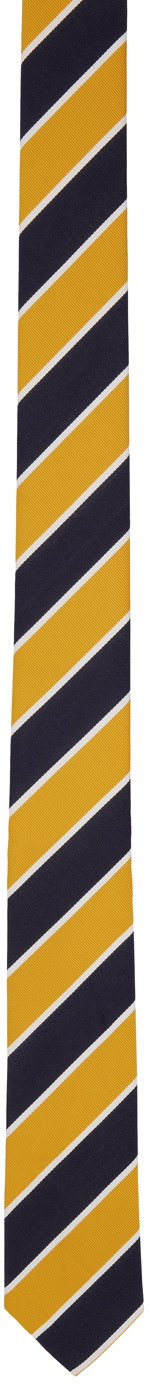 Thom Browne Yellow & Navy Awning Stripe Classic Tie Thom Browne