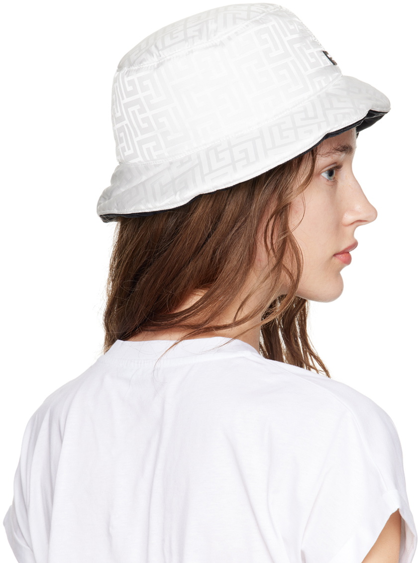 Balmain Reversible White & Black Monogram Bucket Hat Balmain