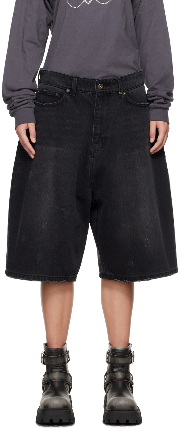 We11done Black Loose-Fit Denim Shorts We11done