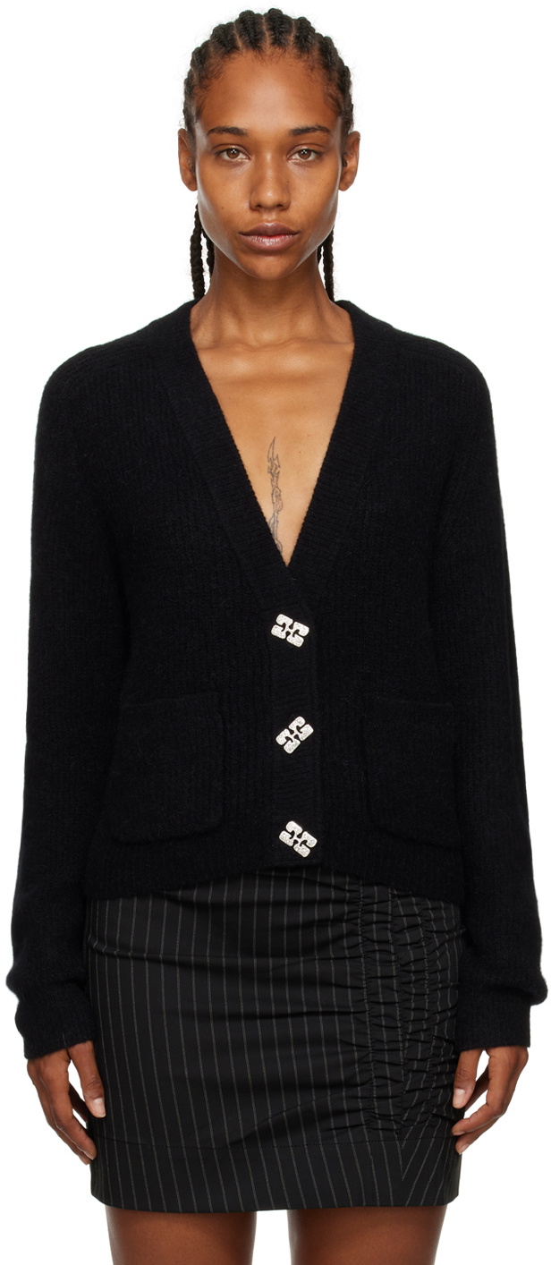 GANNI Black Crystal-Cut Cardigan GANNI