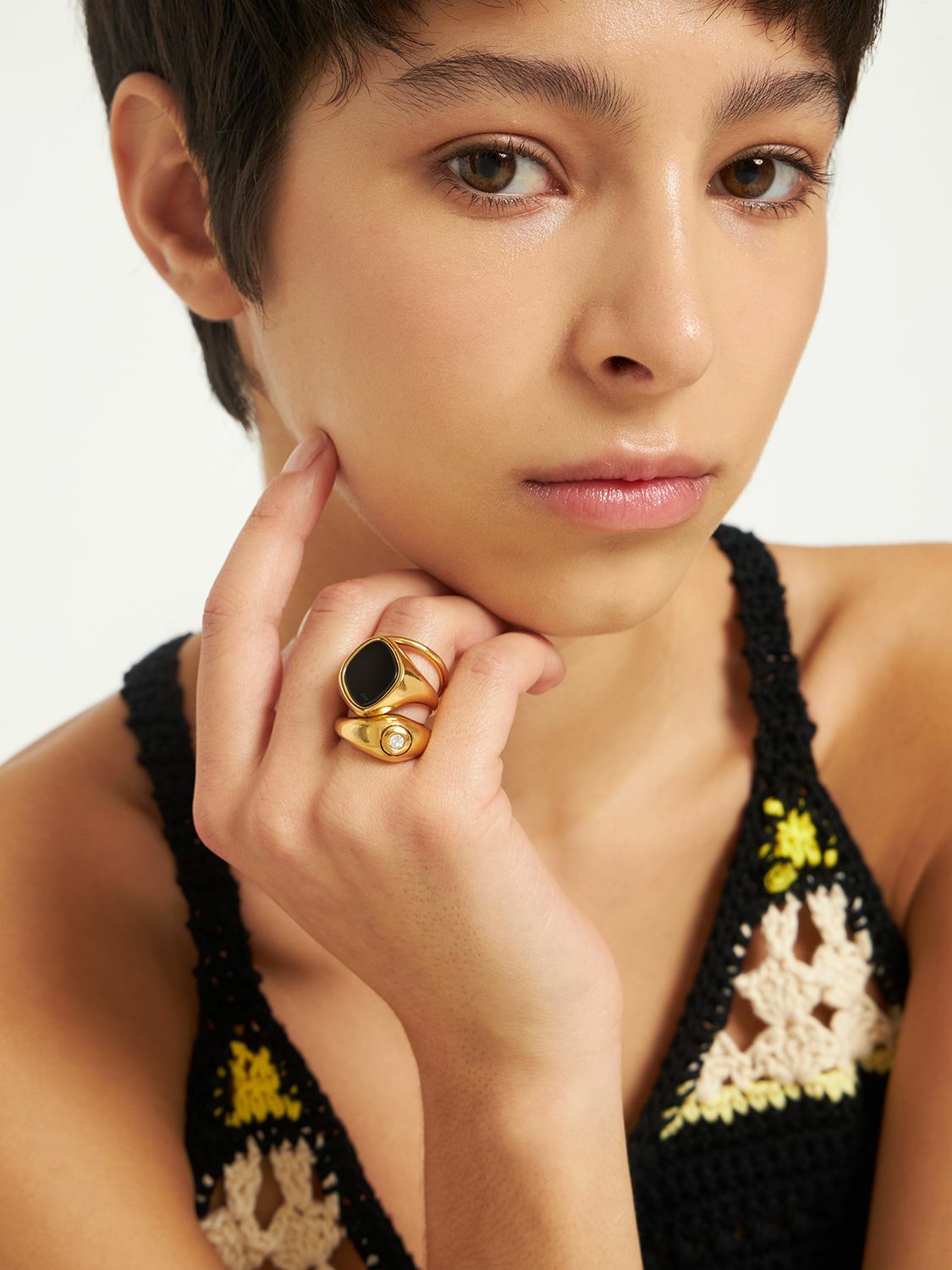 PANCONESI - Famiglia Onyx & Crystal Chevalier Ring Panconesi