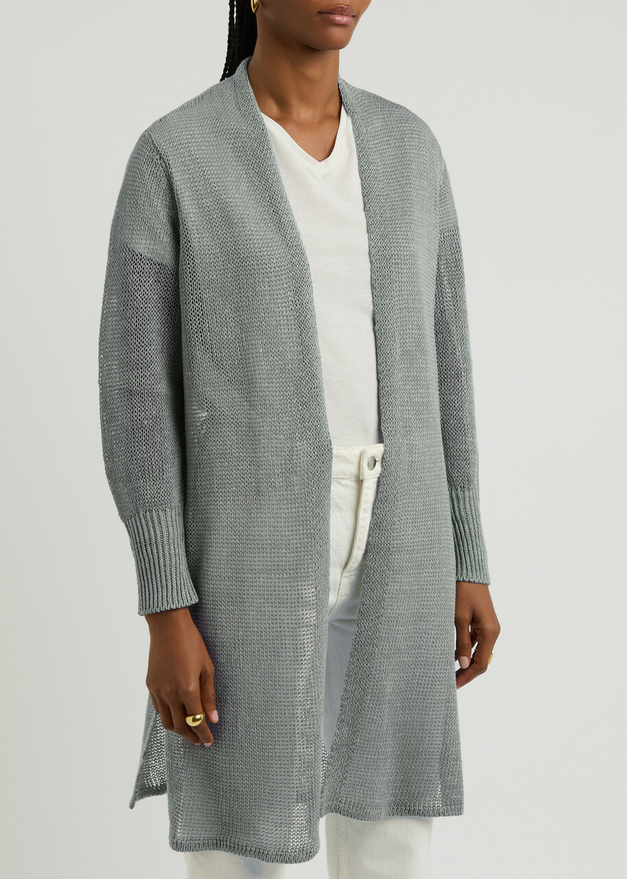 Eileen Fisher Open-knit Linen-blend Cardigan Light Grey EILEEN FISHER