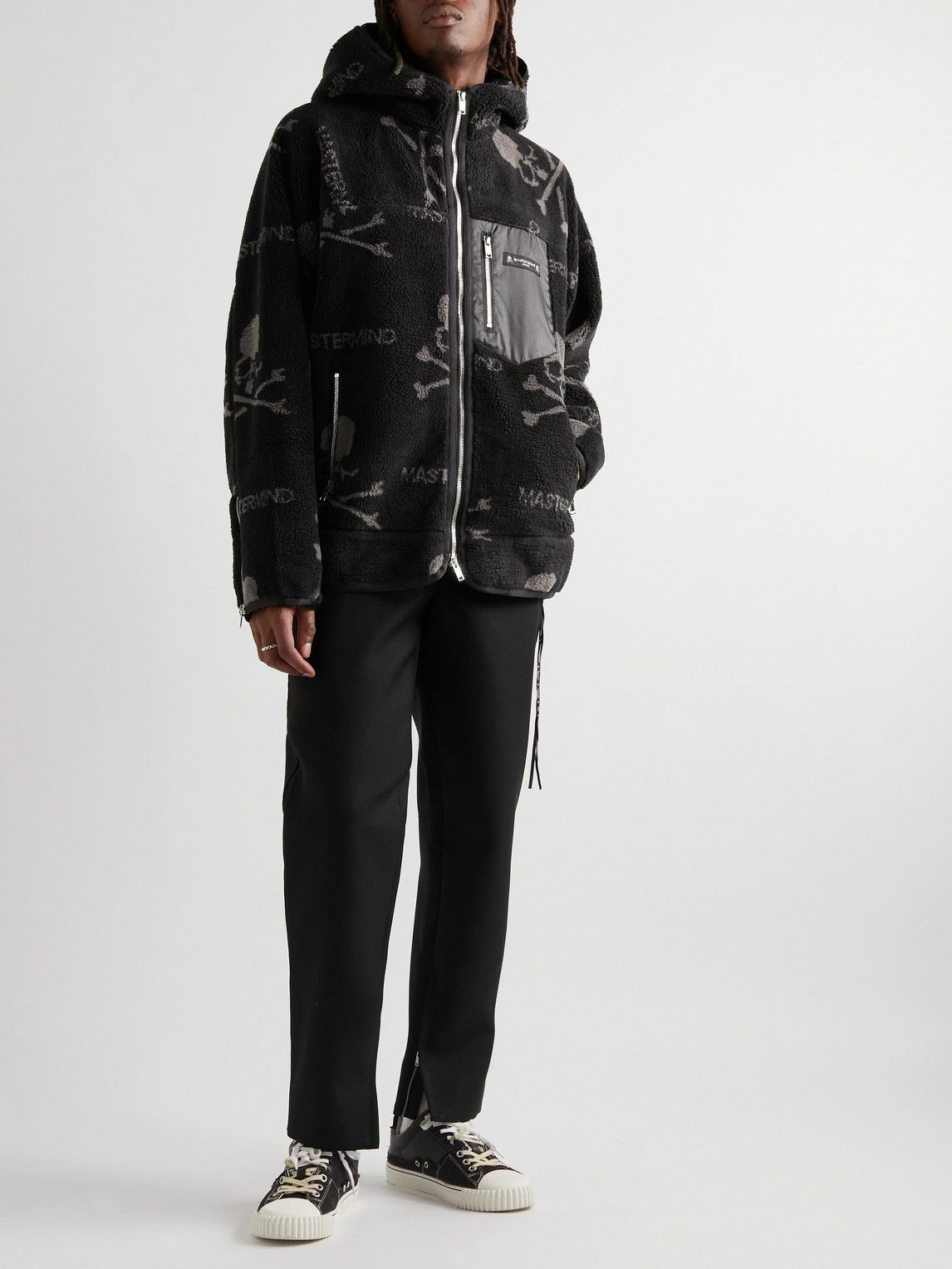 Mastermind World - Twill-Trimmed Fleece-Jacquard Hooded Jacket - Black ...