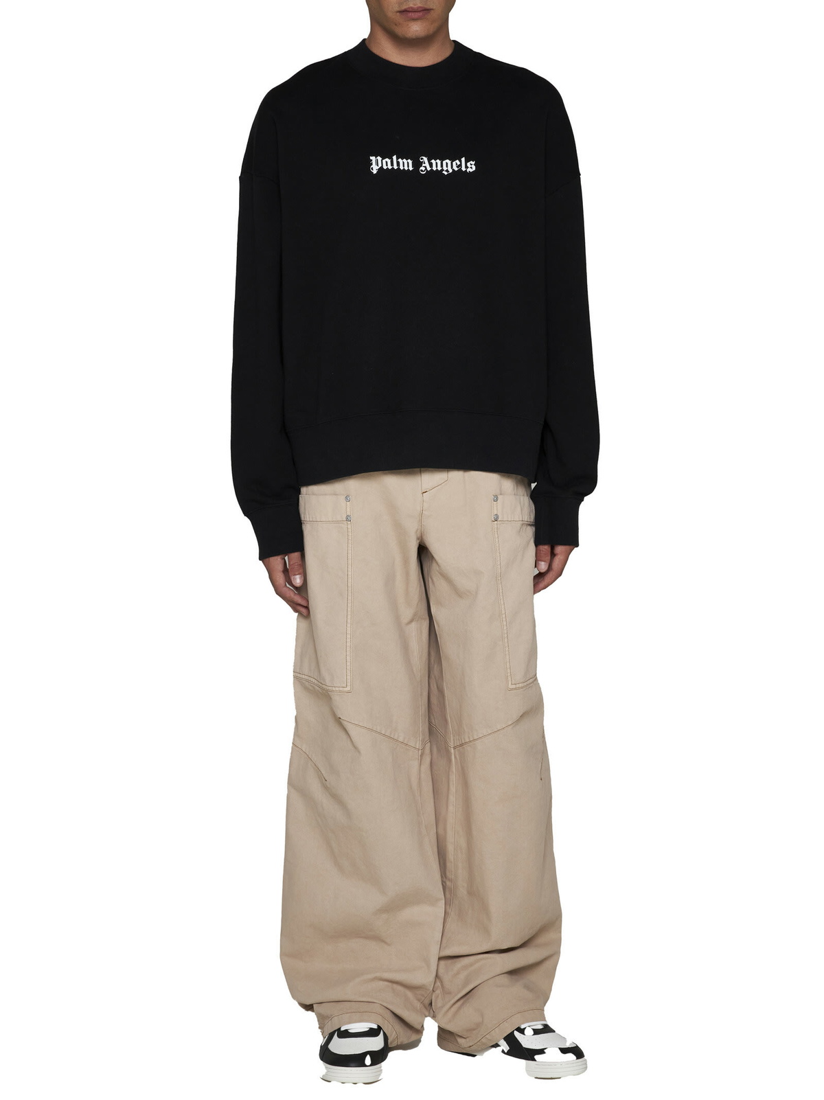 Palm Angels Black Crew Neck Sweatshirt With Contrast Logo Palm Angels