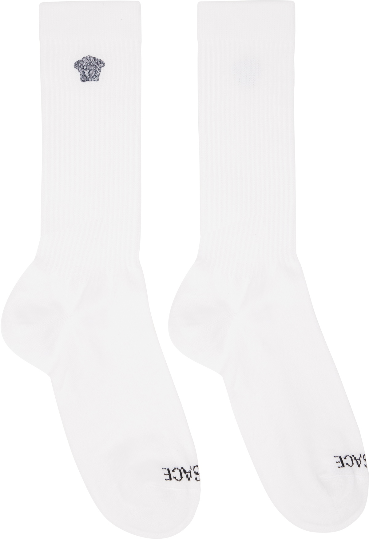Versace White Embroidered Medusa Ribbed Socks Versace