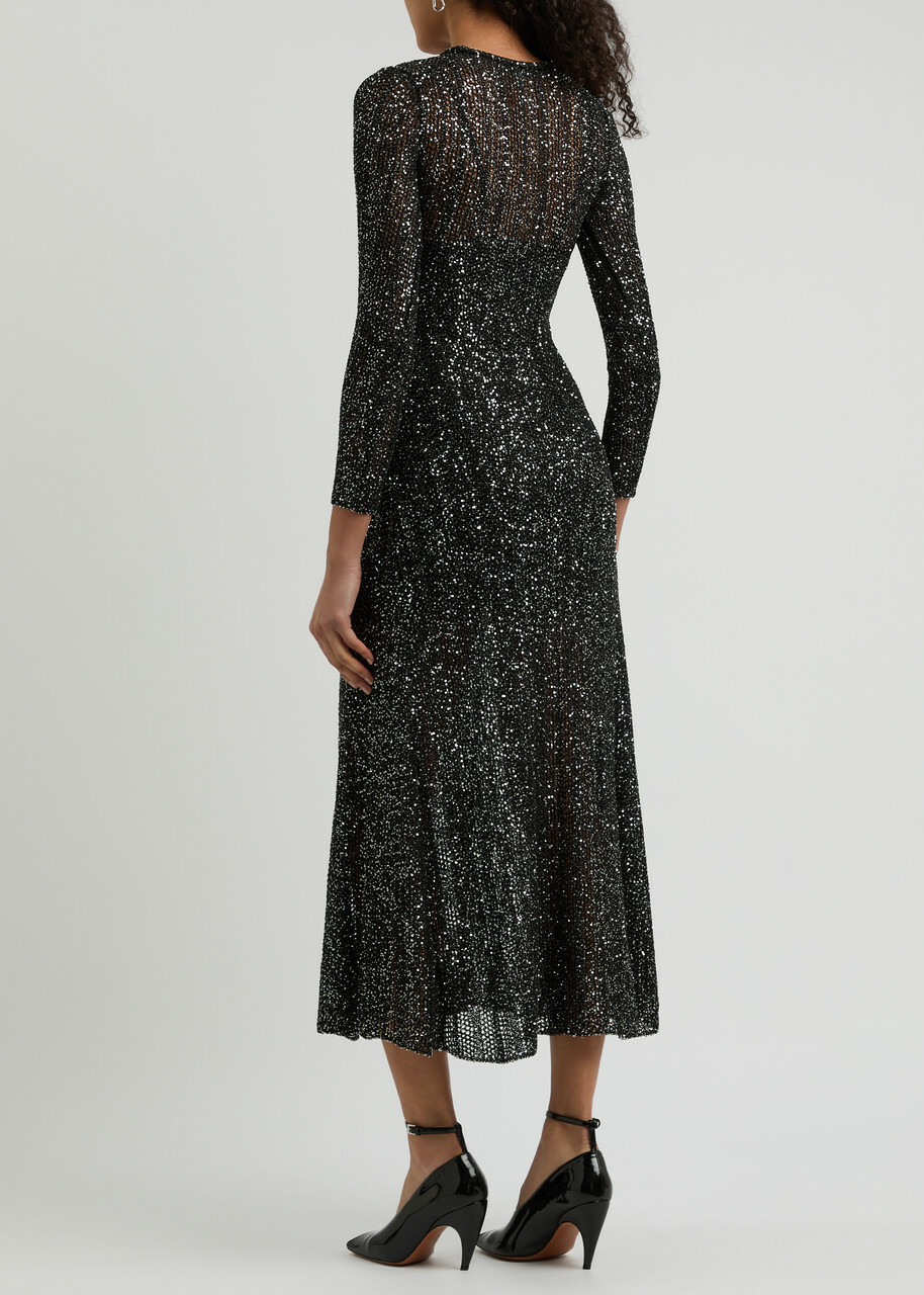 Alaïa Sequin-embellished Knitted Maxi Dress Black ALAÏA