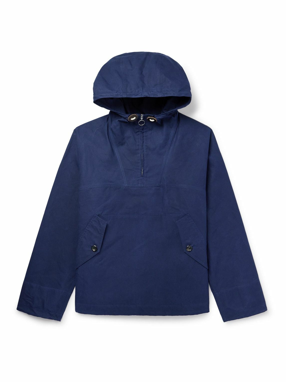 Drake's - Surf Waxed-Cotton Half-Zip Hooded Jacket - Blue Drake's