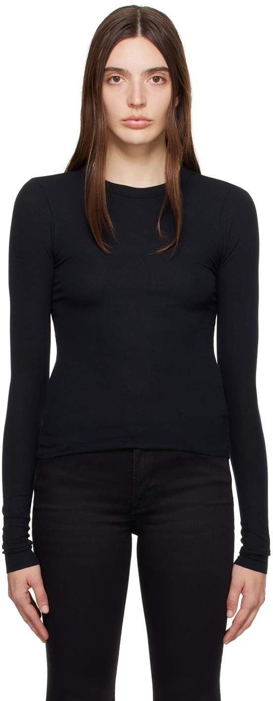FRAME Black Embroidered Long Sleeve T-Shirt Frame Denim
