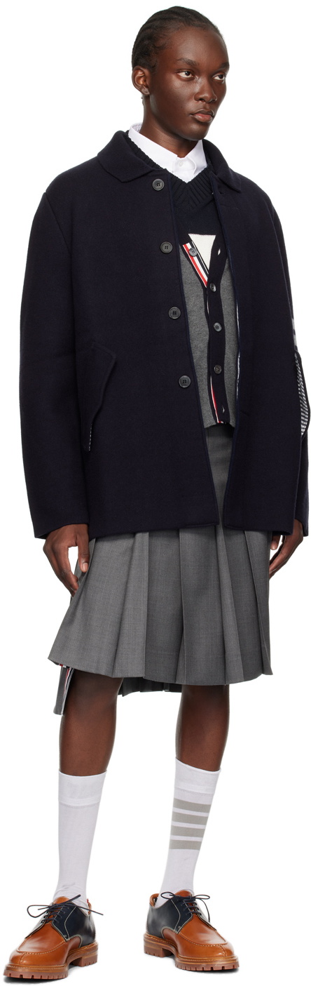 Thom Browne Navy 4-Bar Coat Thom Browne