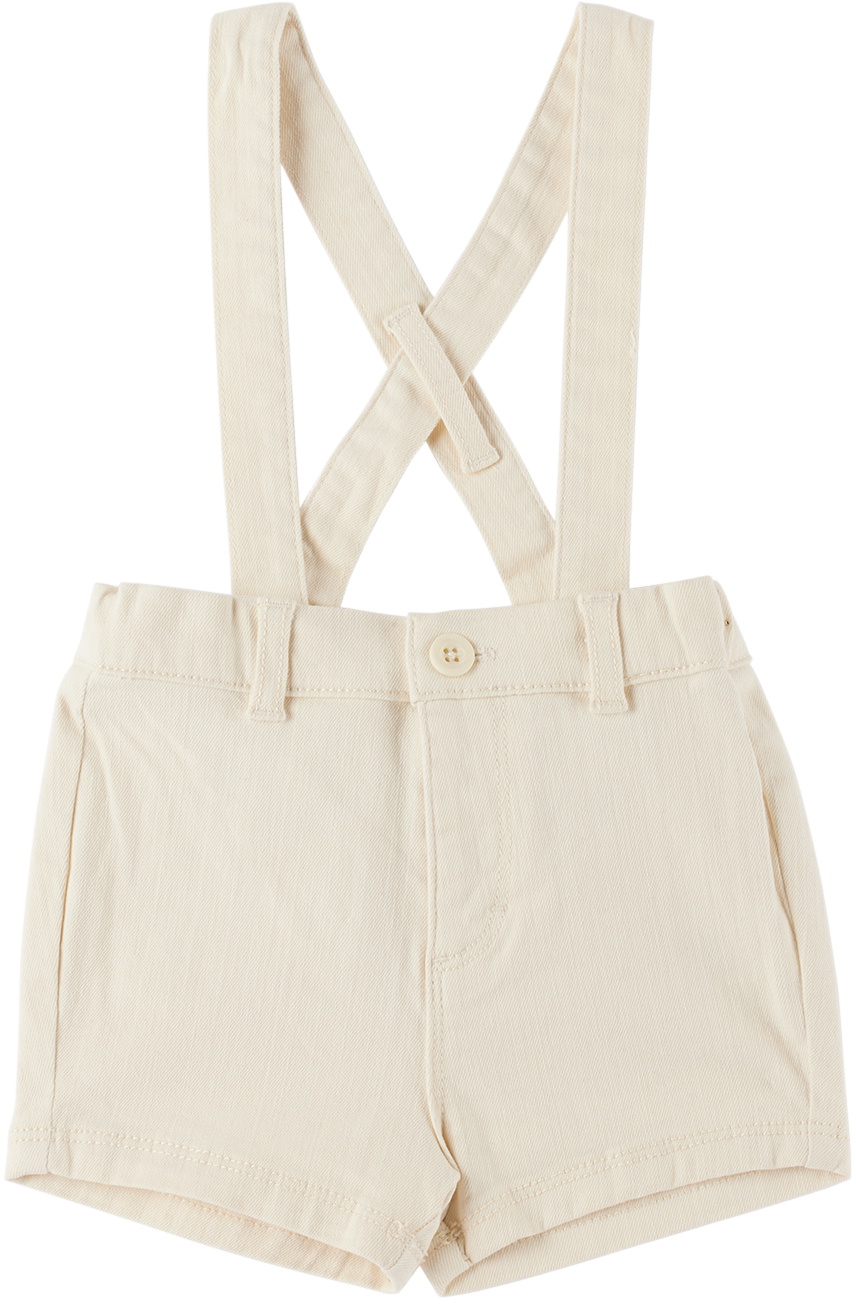 Petit Bateau Baby Beige Crossover Denim Overalls Petit Bateau