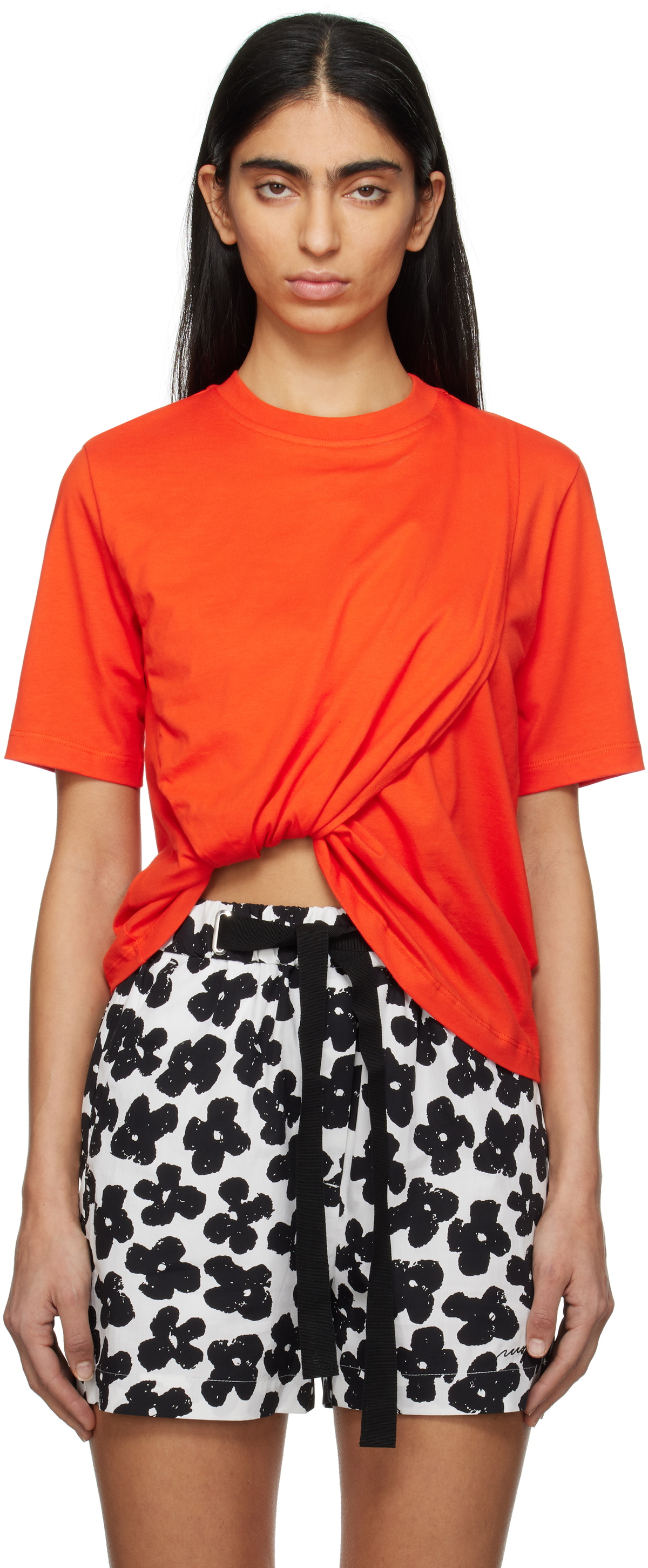 MSGM Orange Gathered T-shirt MSGM