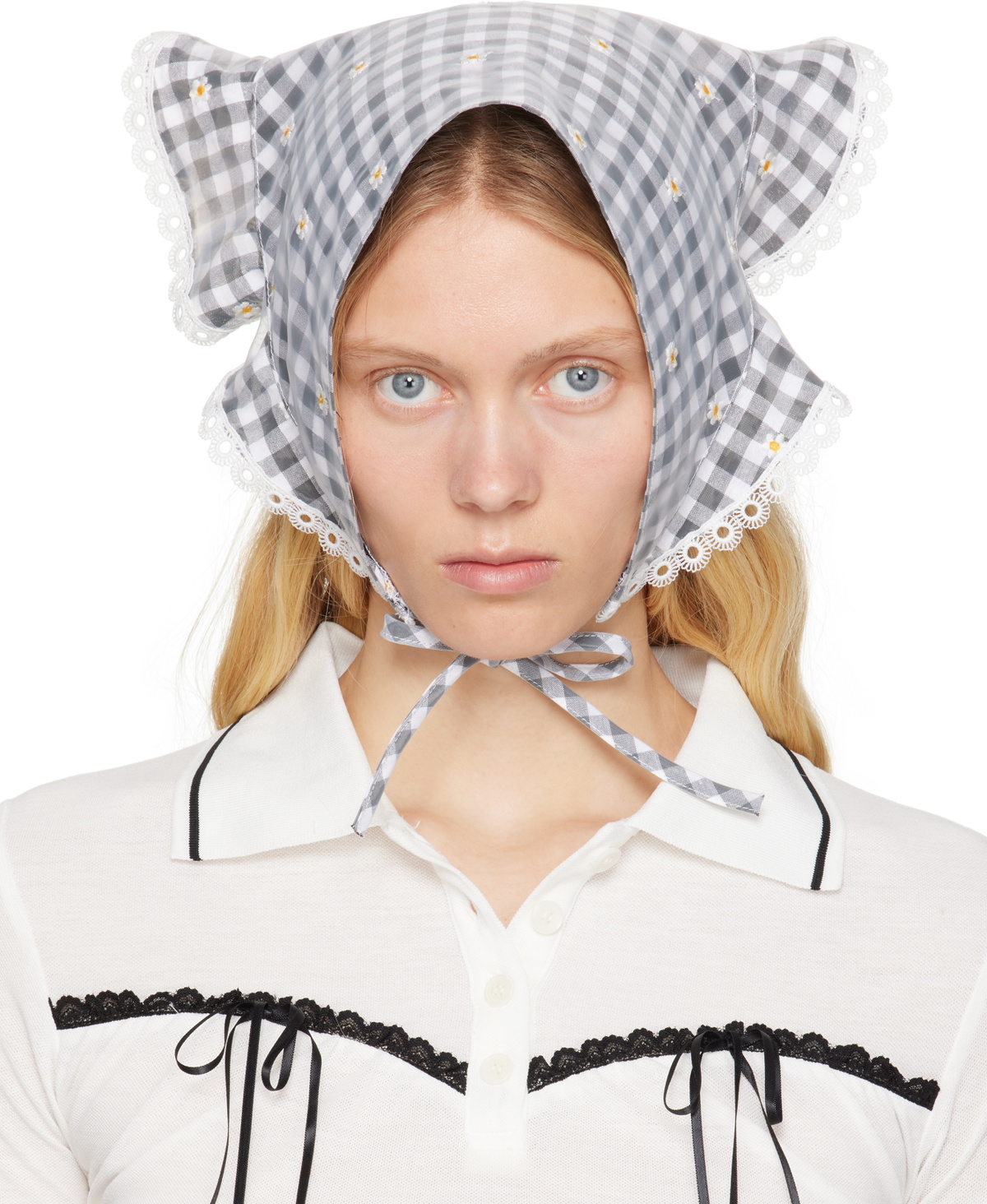 Anna Sui Black & White Ruffle Headscarf Anna Sui