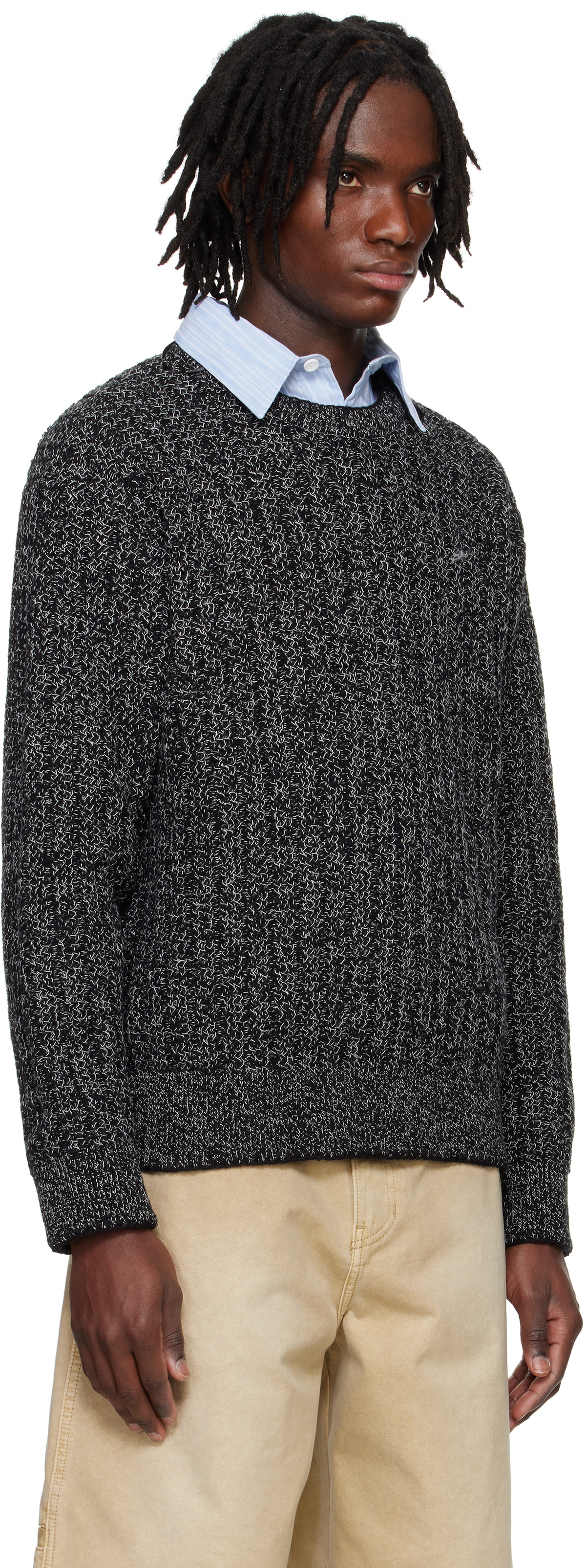 Solid Homme Gray Round Neck Stitch Knit Sweater Solid Homme