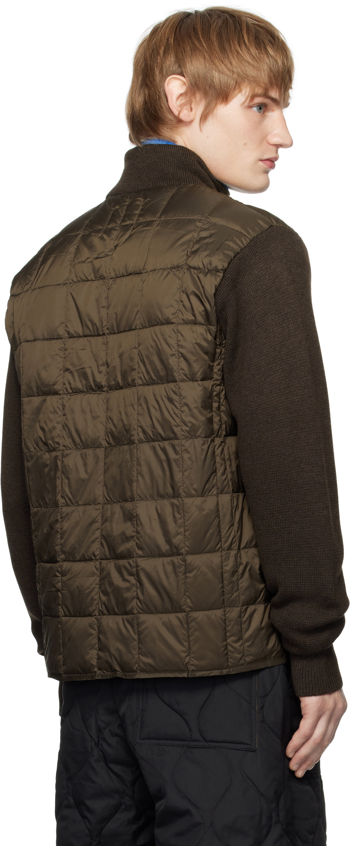 TAION Brown Hi Neck Knit Down Jacket Taion Extra