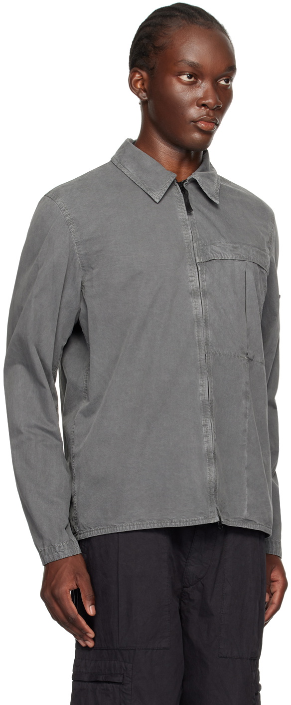 Stone Island Gray Garment-Dyed Shirt Stone Island