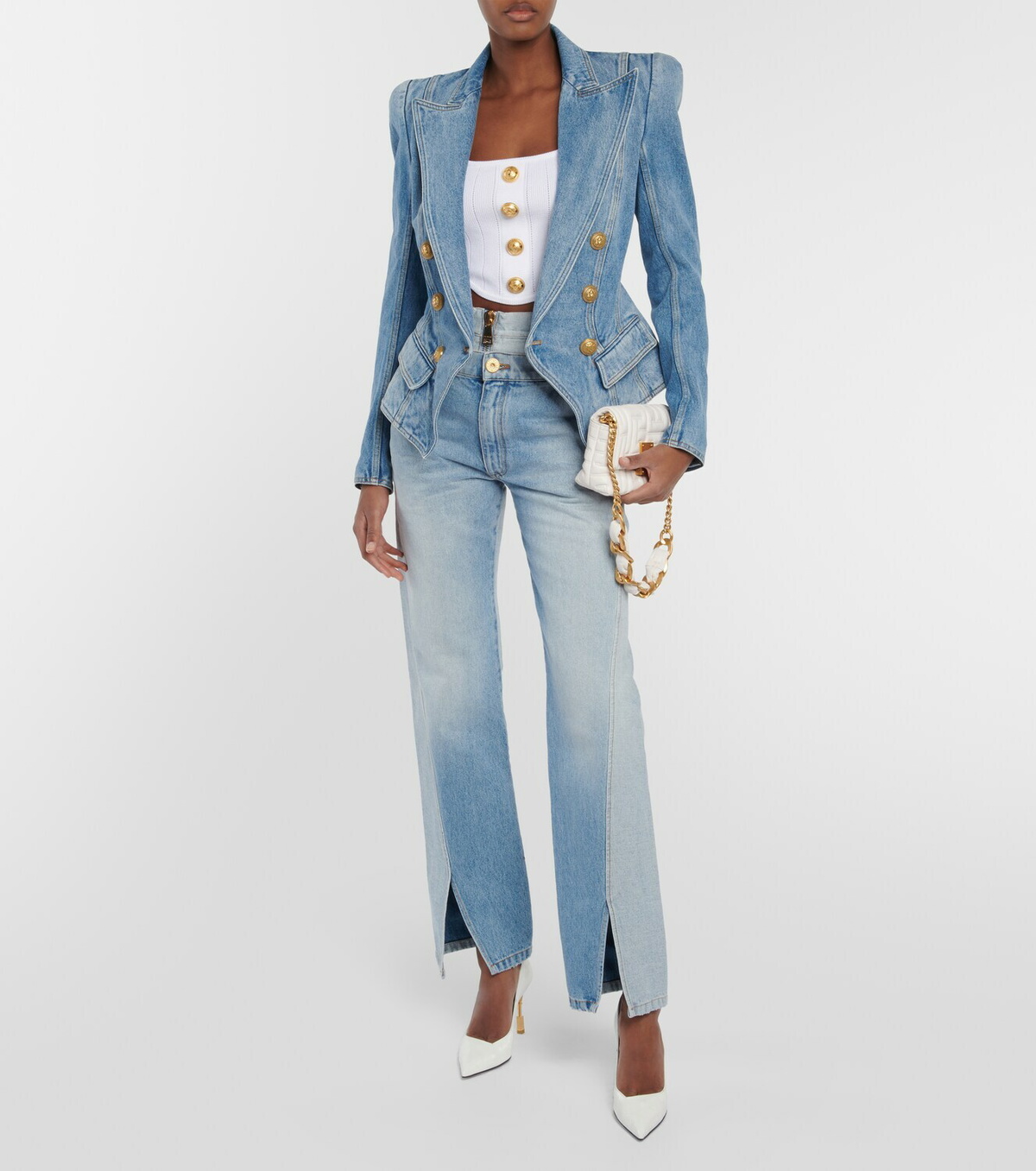 Balmain - Double-breasted denim blazer Balmain