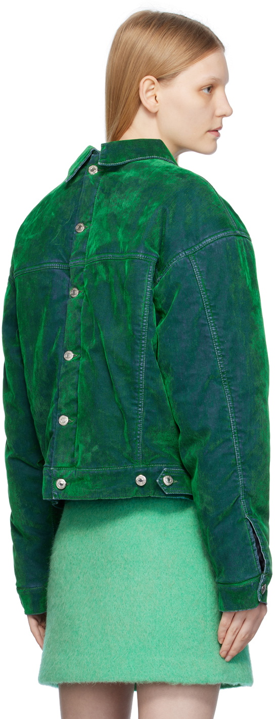 MSGM Green Flocked Denim Jacket MSGM