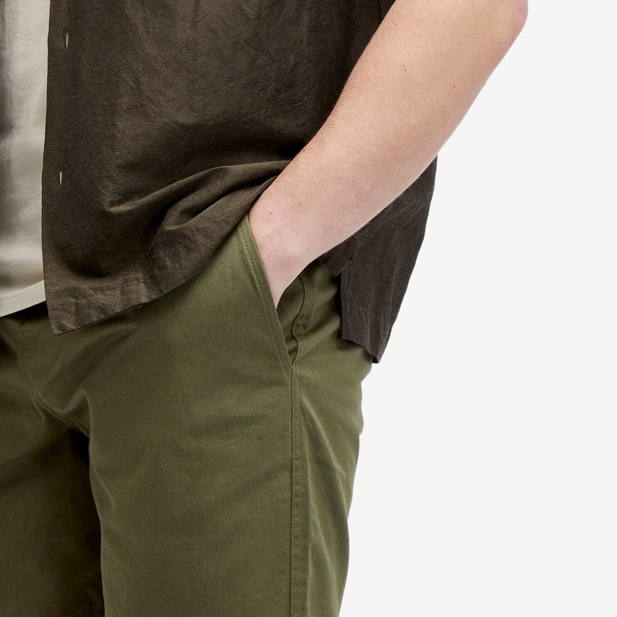 Universal Works Men's Twill Beach Shorts in Light Olive Universal Works