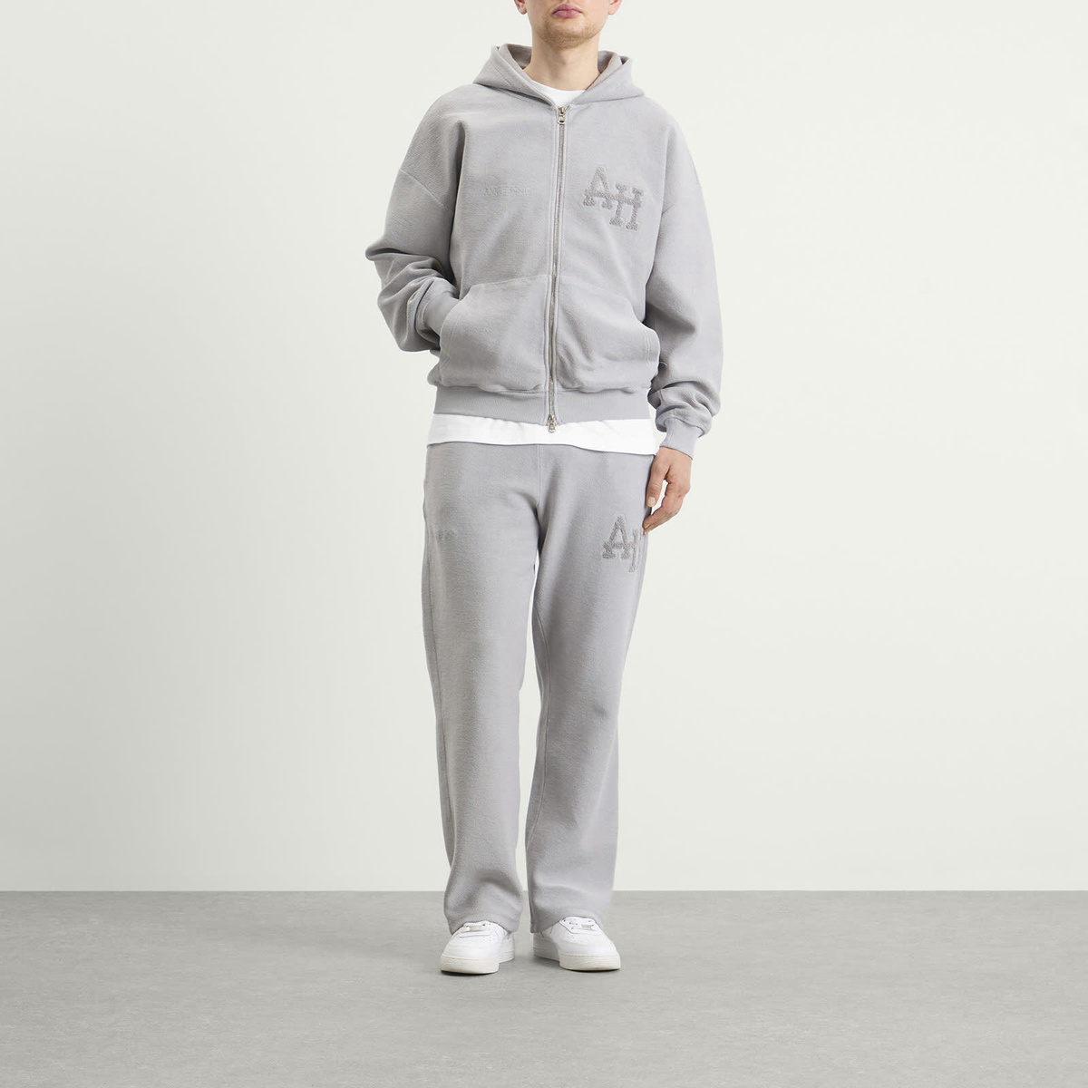 ANNIE HOOD Men's Inside Out College Zip Hoodie in Washed Grey ANNIE HOOD