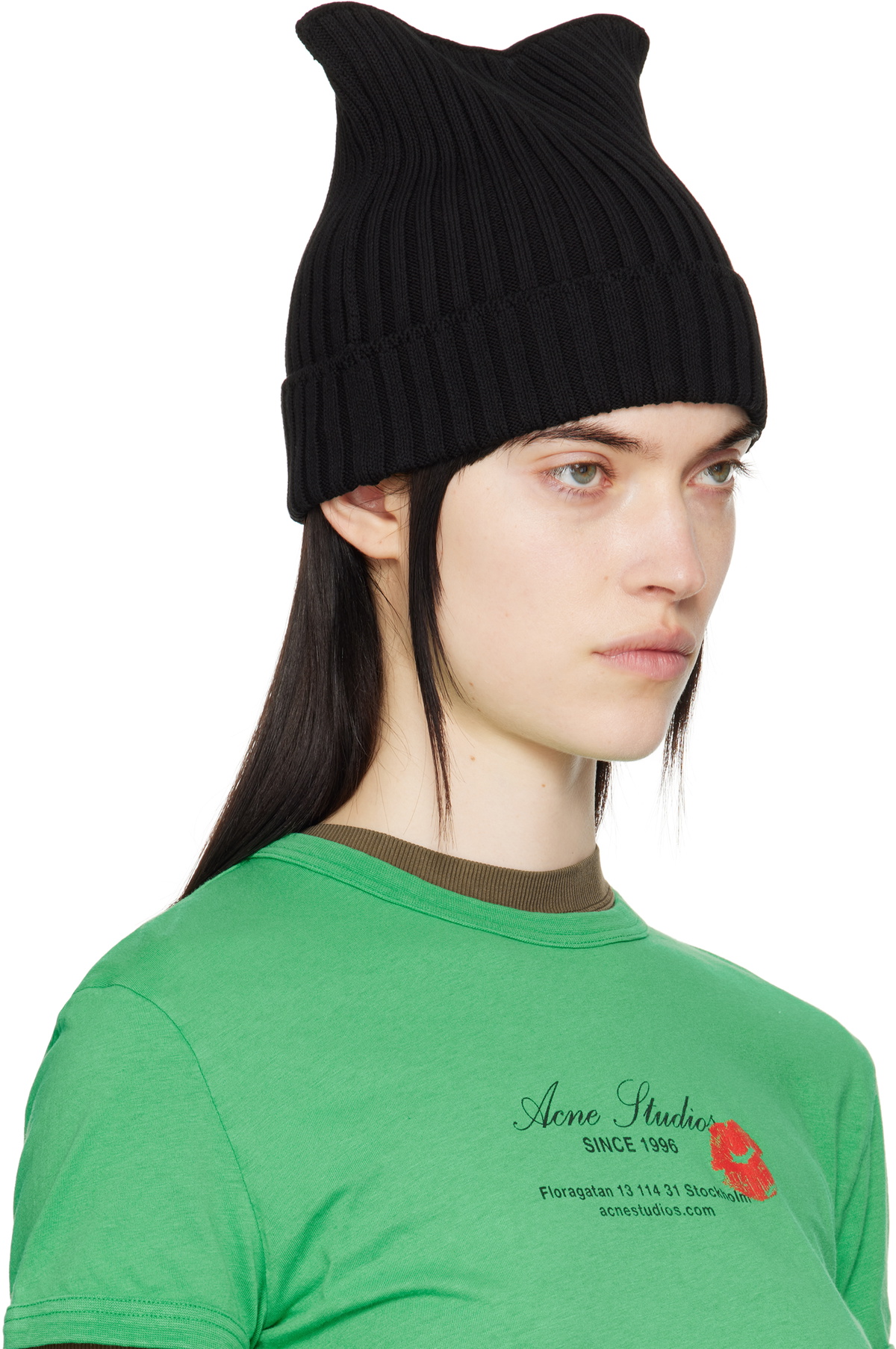 Acne Studios Black Ribbed Square Beanie Acne Studios