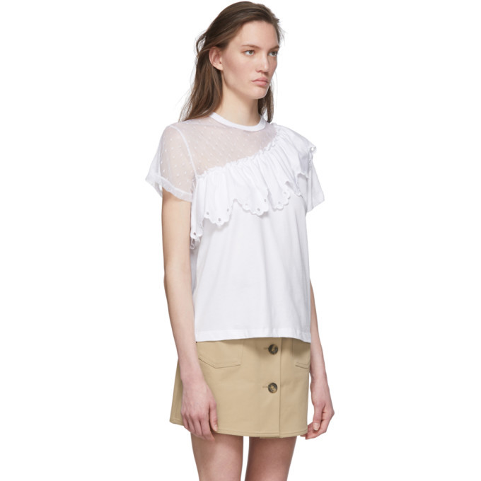 RED Valentino White Mesh Asymmetrical T-Shirt RED Valentino